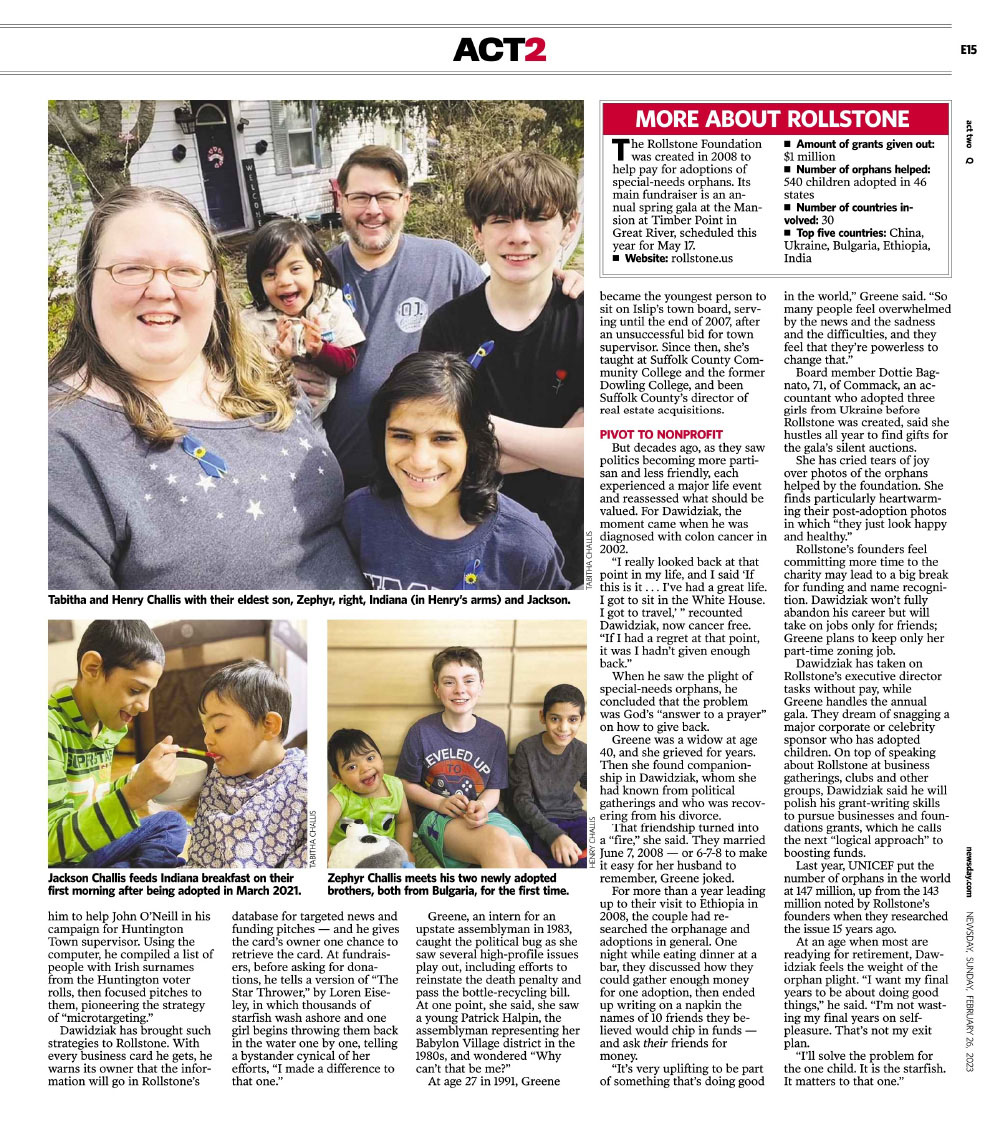 Newsday: A Power Couple’s Big Lift - The Rollstone Foundation